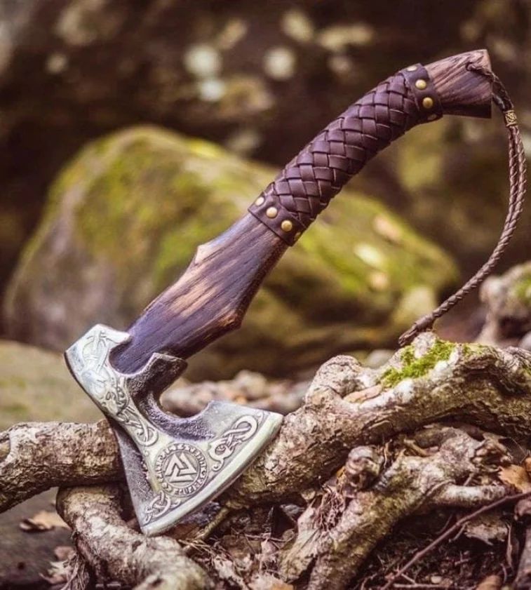 a pack of 4 Runic axes with leather wrapped Handles - New Forge Men